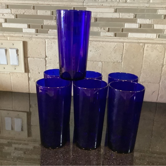 Dining | Set Of 7 Vintage Libbey Cobalt Blue Tumblers | Poshmark